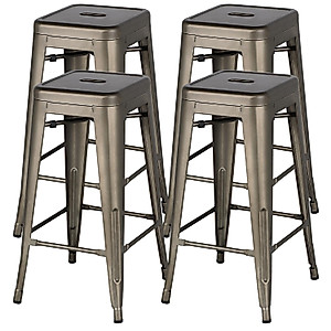 Topeakmart Metal Bar Stools 30 inches Set of 4 High Backless Counter Bar Stool Heavy Duty Indoor-Outdoor Stackable Chairs