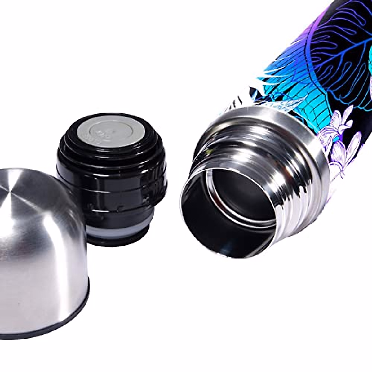 sdfsdfsd 17 oz Vacuum Insulated Stainless Steel Water Bottle Sports Coffee Travel Mug Flask Genuine Leather Wrapped BPA Free, Leaves Palm Tree Illustration