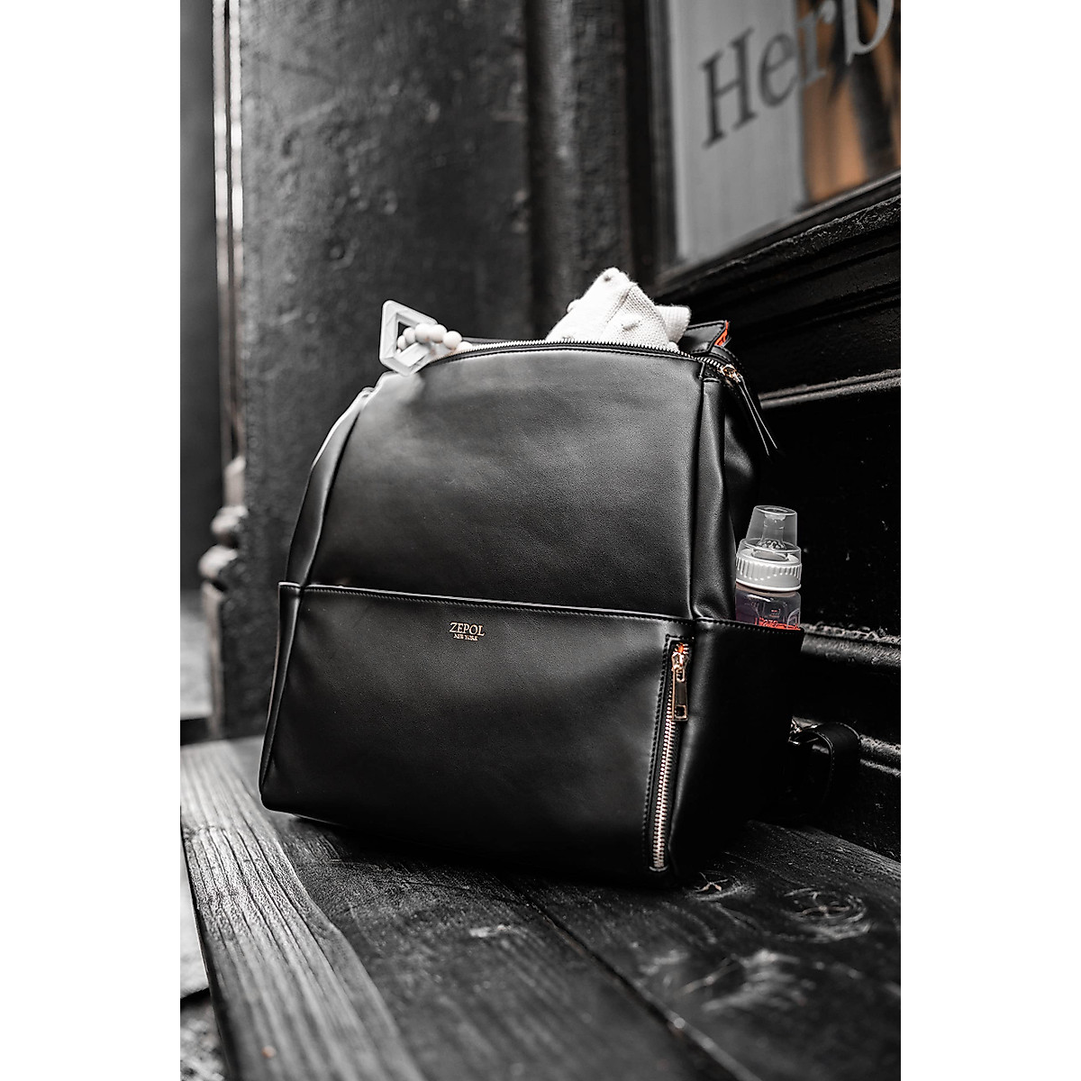 ZEPOL NEW YORK Leather Diaper Bag Backpack with Changing Pad, Stroller Straps (Leia Bag)