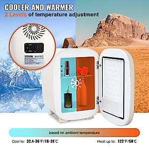 VEVOR Mini Skin Care Fridge, 4 L/6 Can Cute Makeup Fridge for Cosmetics Beverage Fruit Milk, AC/DC Cooler & Warmer, Mute Tiny Refrigerator for Bedroom Office Dorm Desk Car, ETL Certified, White
