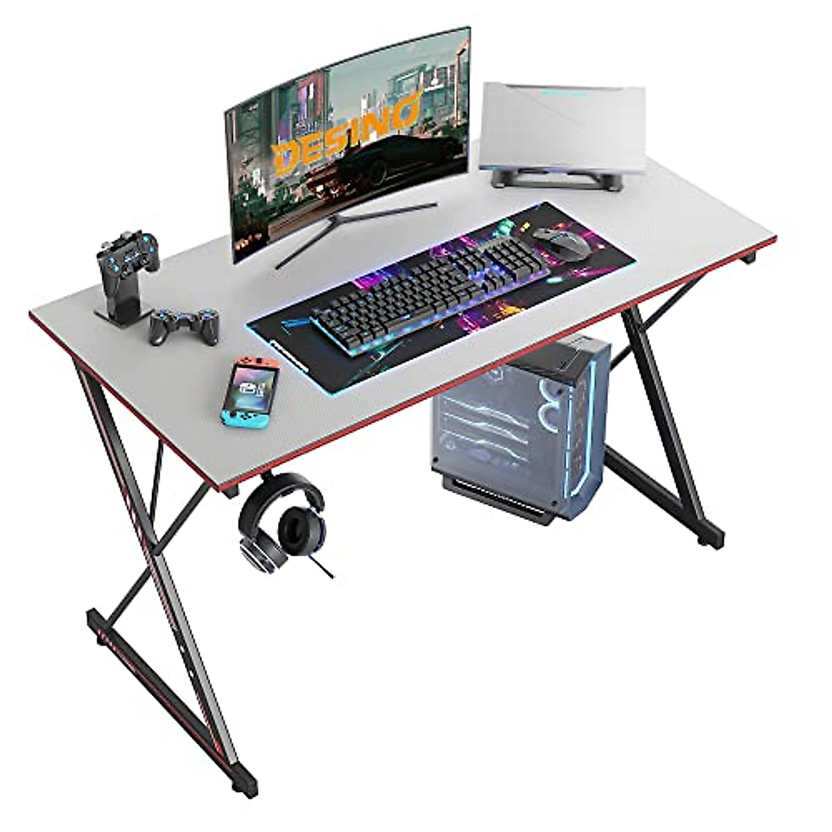 DESINO Gaming Desk 47 Inch PC Computer Desk, Home Office Desk Table Gamer Workstation, Simple Game Table, Gray