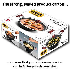 FUTURA Hawkins 3 Litre Deep Fry Pan with Glass Lid, Hard Anodised Kadai, Flat Bottom Kadhai, Black (AD30G)