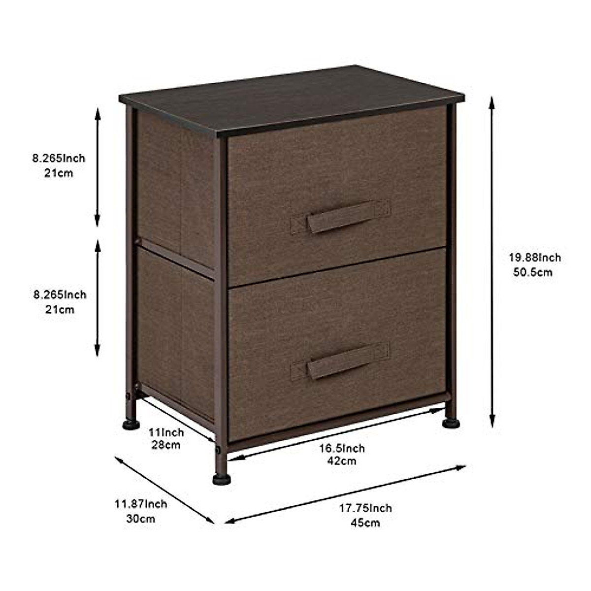 Corodo 2 Drawers Dresser Fabric Furniture Storage Tower Unit for Bedroom, Hallway, Entryway, Hallway Closet Organizers - Sturdy Steel Frame, Wood Top, Easy Pull Handle Bins