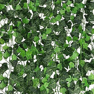 A-DECOR 84 ft-12 Pack Artificial Ivy Garland Hanging Vines for Bedroom Wedding Party Green Decoration Wall Plants Jungle Leaves Faux Backdrop Decorative Leaf Foliage Face Greenery Fake Plant Decor