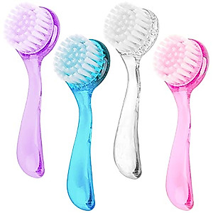 Beomeen Facial Cleansing Brush, 4 Colors Facial Exfoliating Brush Face Wash Scrub Exfoliator Brush for Makeup Skincare Removal, (Blue, Pink, Purple, Clear)
