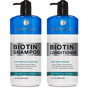 BELLISSO Biotin Shampoo and Conditioner Set and Biotin Heat Protectant Spray for Hair with Moroccan Argan Oil