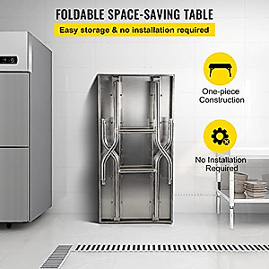 VEVOR Commercial Worktable Workstation 48 x 24 Inch Folding Commercial Prep Table, Heavy-duty Stainless Steel Folding Table with 772 lbs Load, Kitchen Work Table, Silver Stainless Steel Kitchen Island