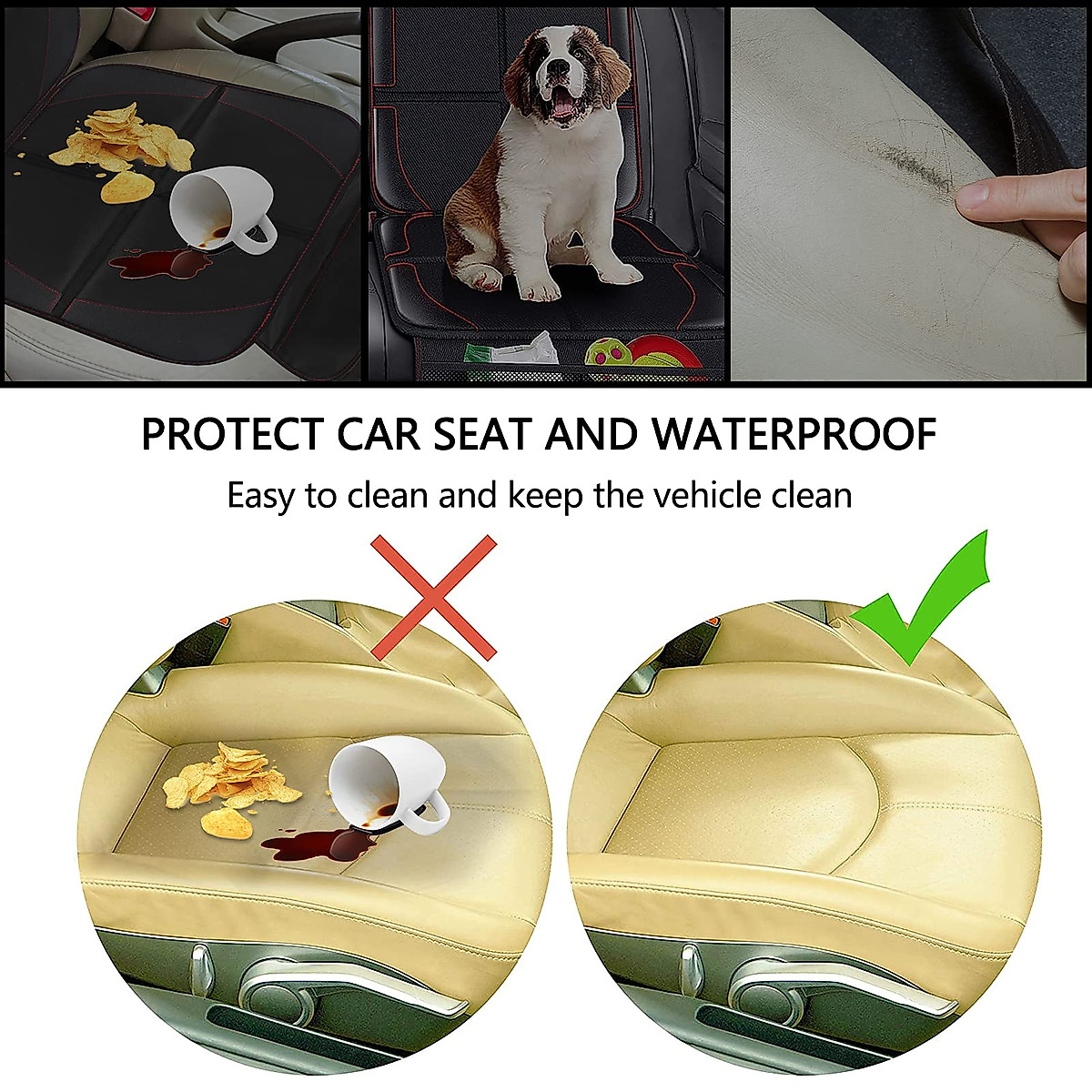 FYY Car Seat Protector for Child Car Seat, [1 Pack] XL Size Auto Car Seat Cover with Thickest Padding, Waterproof 600D Fabric, Best Coverage, Non-Slip Backing and Mesh Pockets for Handy Storage