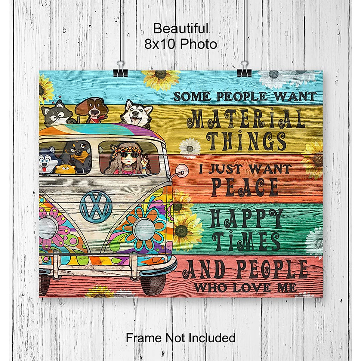 Inspirational Quotes Wall Decor - Sunflower Wall Art - Hippie Wall Decor - Positive Sayings - Positive Gifts for Women - Hippie Van VW Bus Decor - 60s Wall Decor- Rustic Country Wall Decor - UNFRAMED