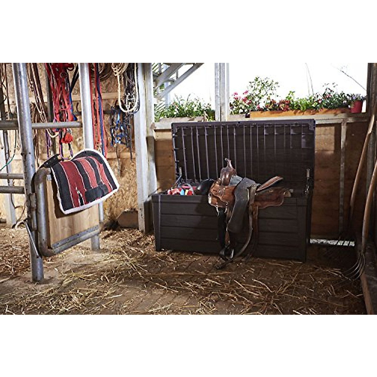 Keter Brightwood 120 Gallon Outdoor Resin Garden Patio Storage Furniture Deck Box