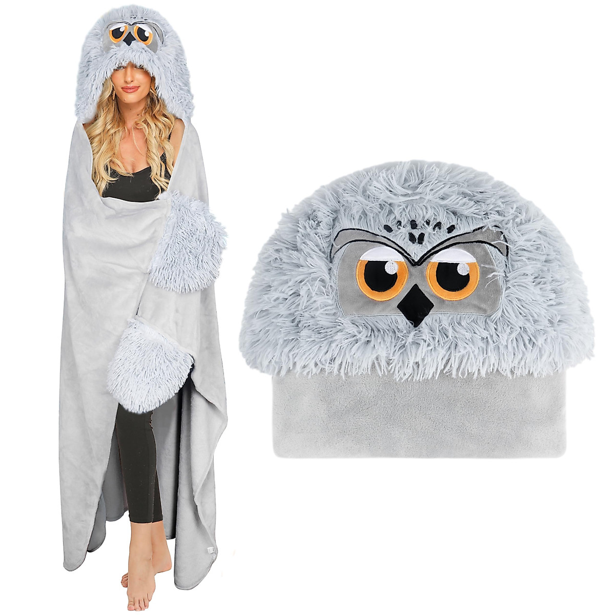 Moyel Owl Gifts for Women Cute Owl Blanket Funny Wearable Blanket Hoodie Fuzzy Hooded Blanket Owls Gifts for Owl Lovers Mom Girlfriend Wife Friend Sister For Christmas Birthday