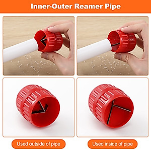 1/4'' - 1'' Depth Gauge and Pipe Deburring Tool Kit, 1/8'' to 1-5/8'' Inner Outer Reamer Pipe Tubing Chamfer Tool for PVC PPR Brass CPVC PE-RT Aluminum