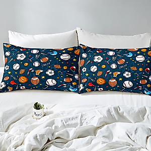 Football Bedding Sets Basketball Baseball Rugby Reversible Comforter Cover Set for Boys Teens Ball Sports Duvet Cover Soccer Football Game Volleyball Bedspread Cover Full Size,Soft Kids Room Decor
