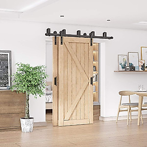 ZEKOO 5FT-16FT Bypass Barn Door Hardware Kit Double Track Low Ceiling Bracket with Metal Hanger for Double Sliding Barn Door (10FT Bypass Kit)