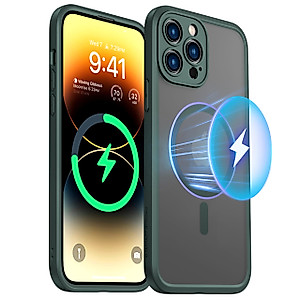 ImpactStrong Magnetic Guard Designed for iPhone 14 Pro Max Case [Camera Protection] [Military Grade Drop Tested] [Compatible with MagSafe] Slim Translucent Matte Phone Case (6.7") - Dark Green