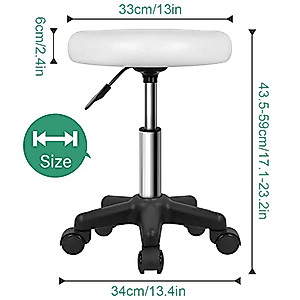 FURWOO Round Swivel Stool with Wheels PU Leahter Rolling Stool Height Adjustable Stool for Spa Salon Massage White