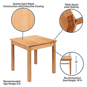 Flash Furniture Kyndl Kids Natural Solid Wood Table and Chair Set for Classroom, Playroom, Kitchen