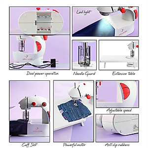 Mini Sewing Machine for Beginners Adult, 48-Piece Portable Sewing Machine, Dual Speed Small Sewing Machine, Adults and Kids Sewing Machine, Travel Beginner Sewing Machines with Sewing Kit and Book