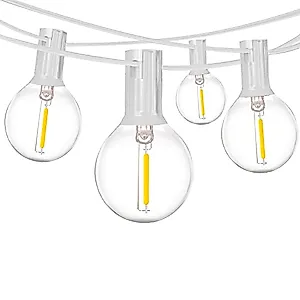 2-Pack 25Ft Outdoor LED String Lights with 50+4 Shatterproof LED Clear Plastic Globe Bulbs,Commercial Lighting for Patio Cafe Porch Bistro Party Wedding Christmas Indoor/Outdoor Decoration,White Wire