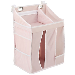 mDesign Baby Nursery Hanging Storage Organizer Caddy and Diaper Stacker for Baby Essentials, Hang on Crib, Changing Table or Wall - Multiple Pockets to Store Wipes, Creams, Lotions,Toys - Light Pink