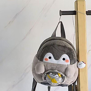 SUFUZEGA Kawaii Plush Penguin Small Fuzzy Purse Backpack Fluffy Cozy Mini Bag Japanese Cute Pendant Teen Girl Boy School Bag (Grey)