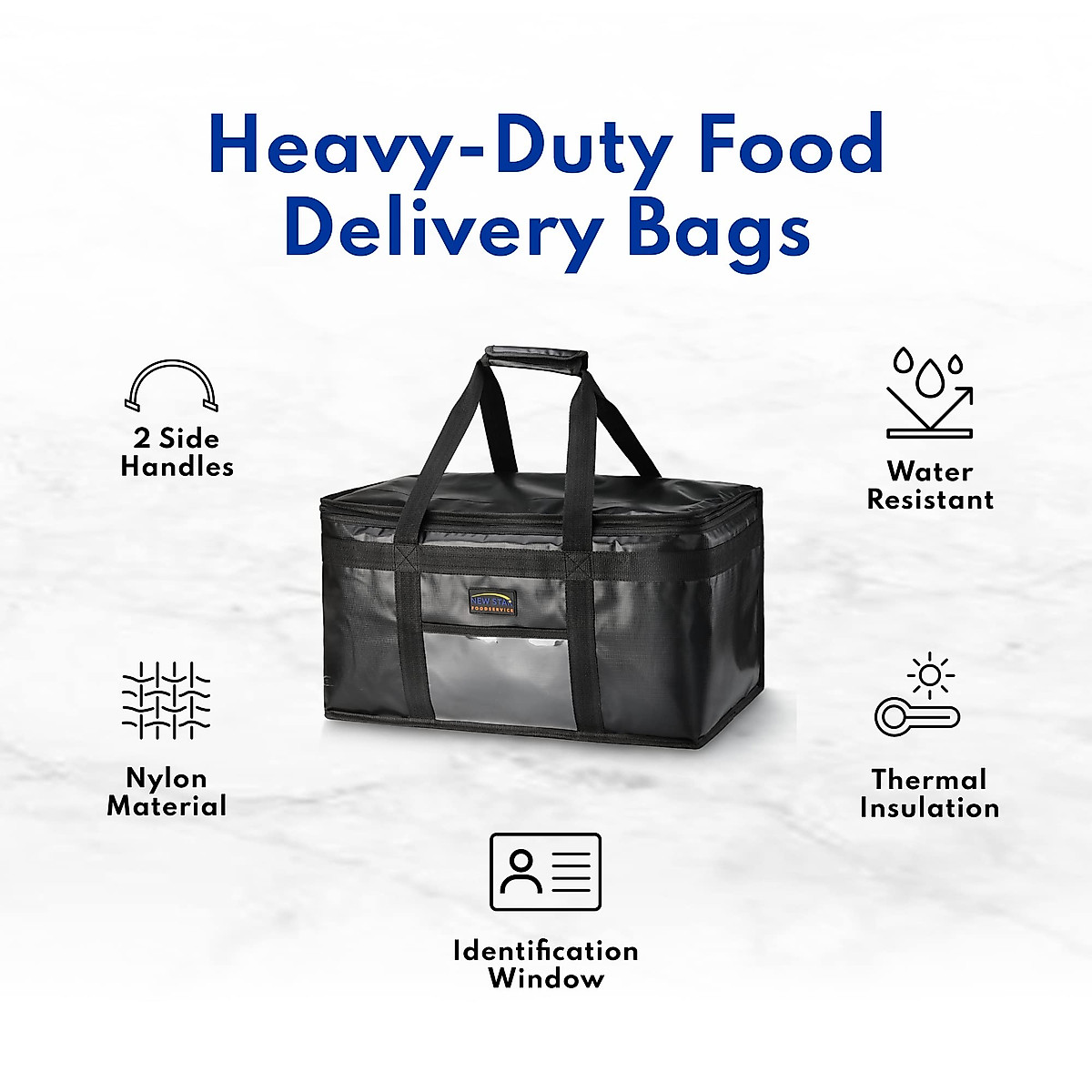 New Star Foodservice 1028690 Commercial Quality Insulated Food Delivery Bag Full-Size, 21.5" W x 11" H x 12.5" D, Black