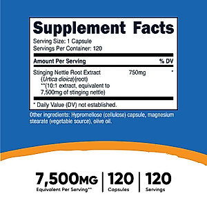 Nutricost Stinging Nettle Root Extract 7500mg Equivalent, 120 Capsules (from 750mg of 10:1 Extract) - Vegetarian Friendly, Non-GMO, Gluten Free