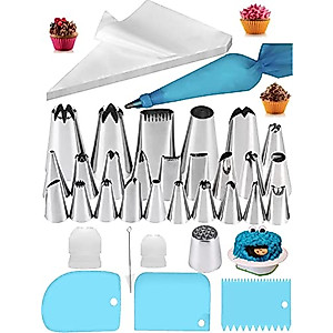 Piping Bag and Tips Set, Cake Piping Set for Baking with Reusable Piping Bags and Tips, Standard Converters, Silicone Rings, Decorating Supplies for Deviled Egg, Cake, Cupcake and Cookie Icing
