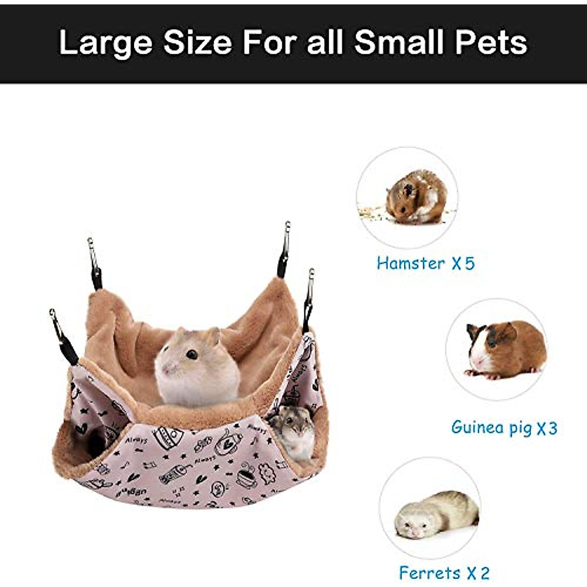 Petmolico Small Pet Hanging BunkBed Warm Hammock Bed Cage Accessories Bedding Hideout Playing Sleeping for Parrot Sugar Glider Ferret Squirrel Hamster Rat, Pink Cup - Medium Size