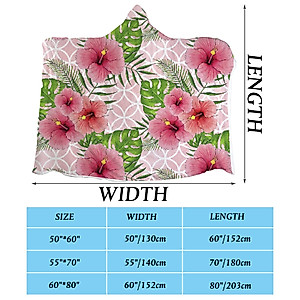 Vantaso Wearable Hooded Blankets Throw Poncho Cloak Blanket Flowers for Women Men for Bed Sofa Bedding 60x80in Pink