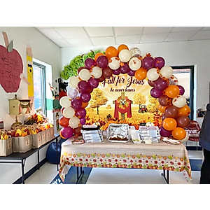 Fall for Jesus Backdrop Autumn Thanksgiving He Never Leaves Photography Background Maple Leaves Pumpkin Sunflower Friendsgiving Christian Religion Supplies Photo Banner (6x4ft(70x40inch))