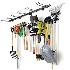 GoSports Wall Mounted Garage Yard Tool Organizer - Adjustable Storage Rack for Garden and Shop Tools