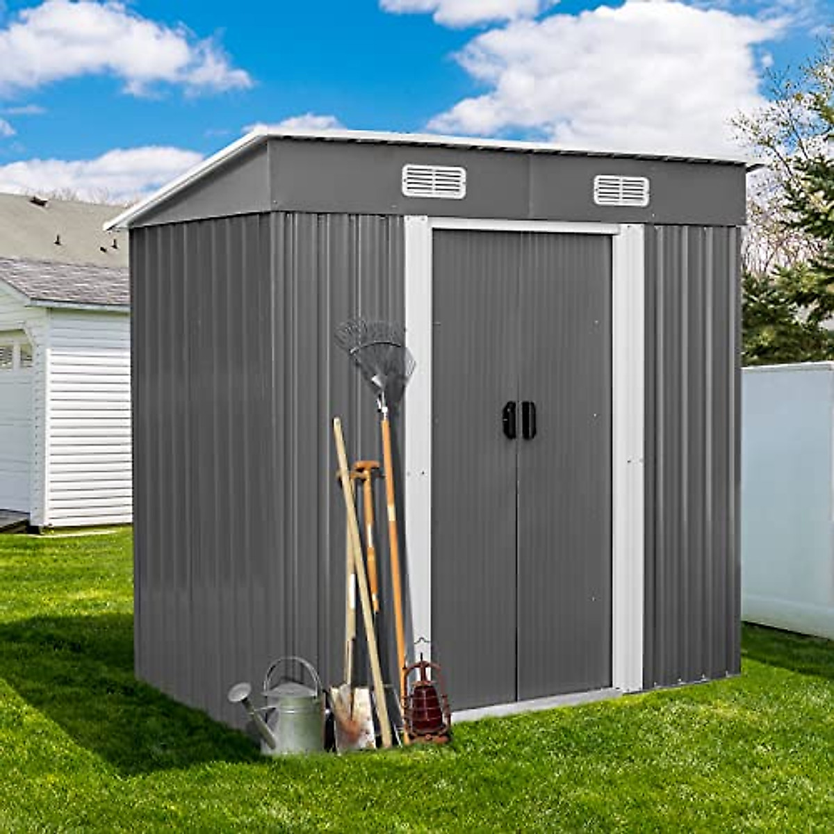 BESTDOOR Metal Outdoor Storage Shed 6 x 4 FT, Outdoor Storage House, with Sliding Door and Vents ...
