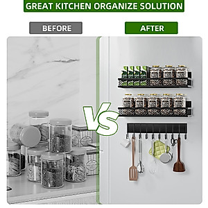 Umomi Magnetic Spice Rack for Refrigerator, 3 Pack Magnetic Shelf for Refrigerator, Moveable Fridge Magnetic Spice Racks with 10-Hook Rack for Kitchen Organizers and Storage