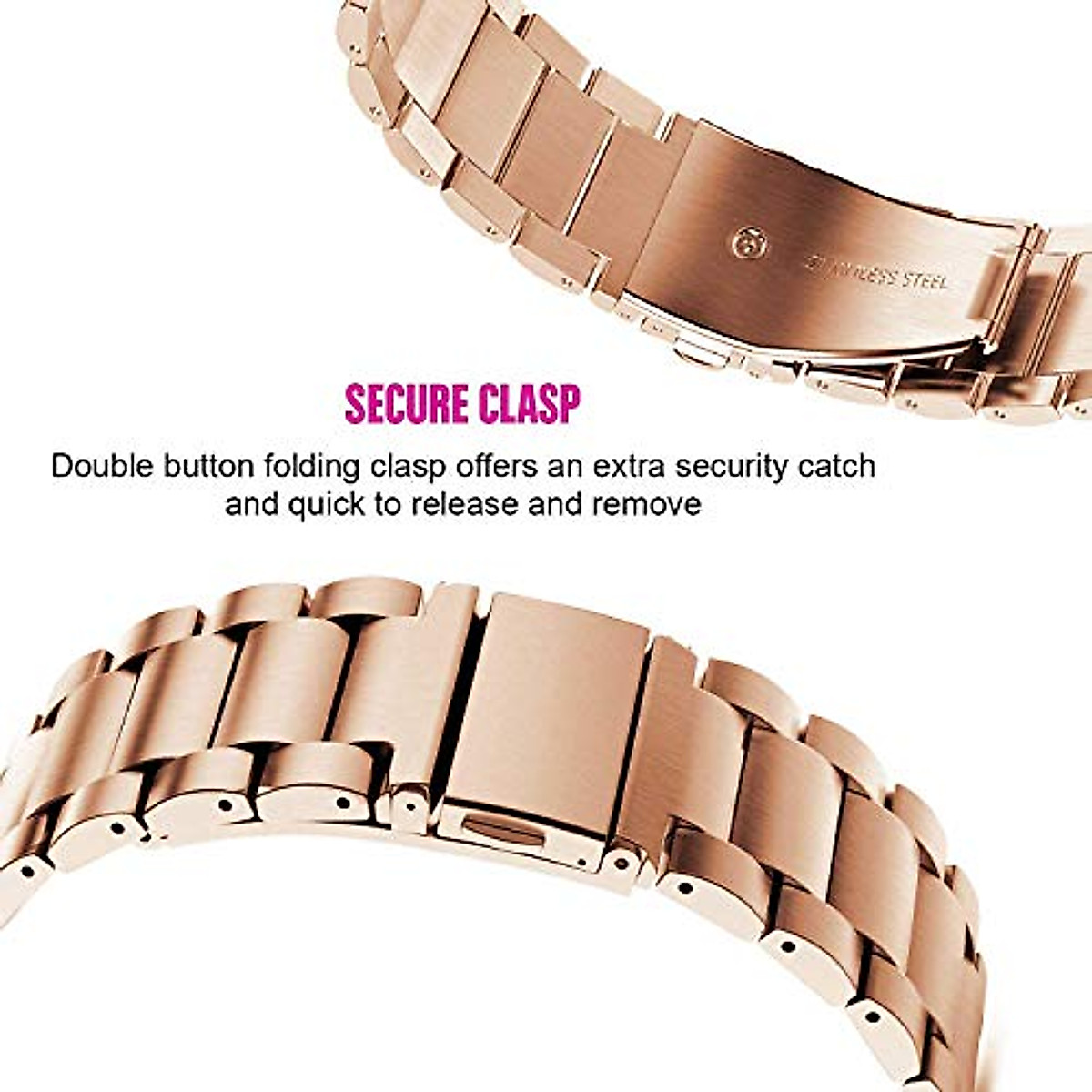 ViCRiOR Bands Compatible with 19mm ID205L Veryfitpro SmartWatch Stainless Steel + Mesh Strap Bracelet Replacement Band for ID205L, ID205G ID205 ID205U ID205S, Rose Gold