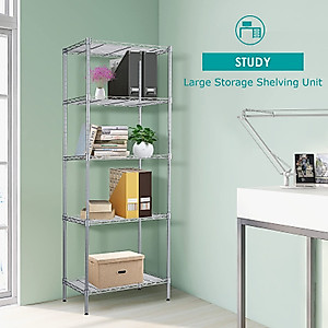 BNSPLY 5 Tier Wire Shelving Unit, Adjustable Wire Rack Shelving, Changeable Metal Wire Storage Shelves for Kitchen, Laundry, Bathroom, Balcony, Pantry (11.4" D x 21.3" W x 59" H, Silver)