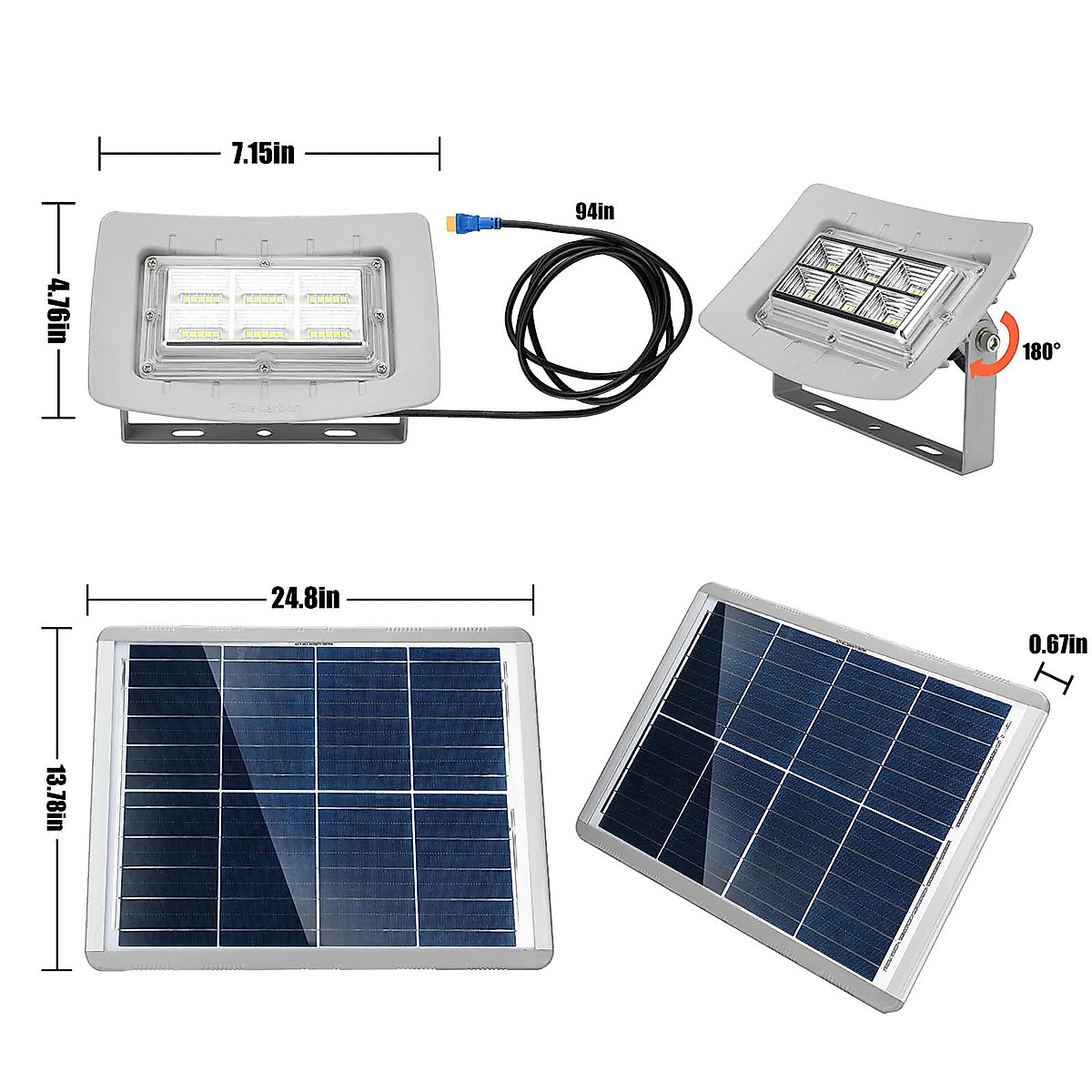 WAWUI 1000LM Solar LED Flood Lights Outdoor, Light Sensor IP65 Waterproof Solar Security Flood Lights 6000K Wired Solar Spot Lights for Outside, Yard, Garage, Garden, Patio, Pool