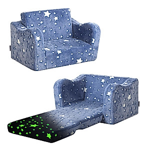 AFBKSS&BB Kids Sofa Glow in Dark, 2 in 1 Kids Couch, Baby Armchairs, Full Foam Children Upholstered Couch, Flip Out Sofa Bed Children Play Pad Furniture (Blue)
