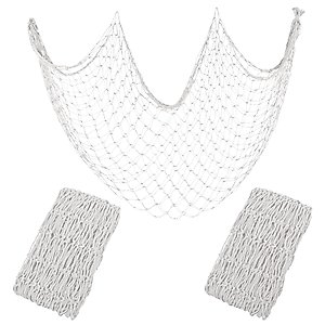 Decorative Fishing Net 80x40 Inch,YuanDe 2 Pack Large Off White Picture Fish Net, Wall Photo Hanging Fishnet for Nautical Mermaid Pirate Ocean Themed Hawaii Beach Under The Sea Party Decorations
