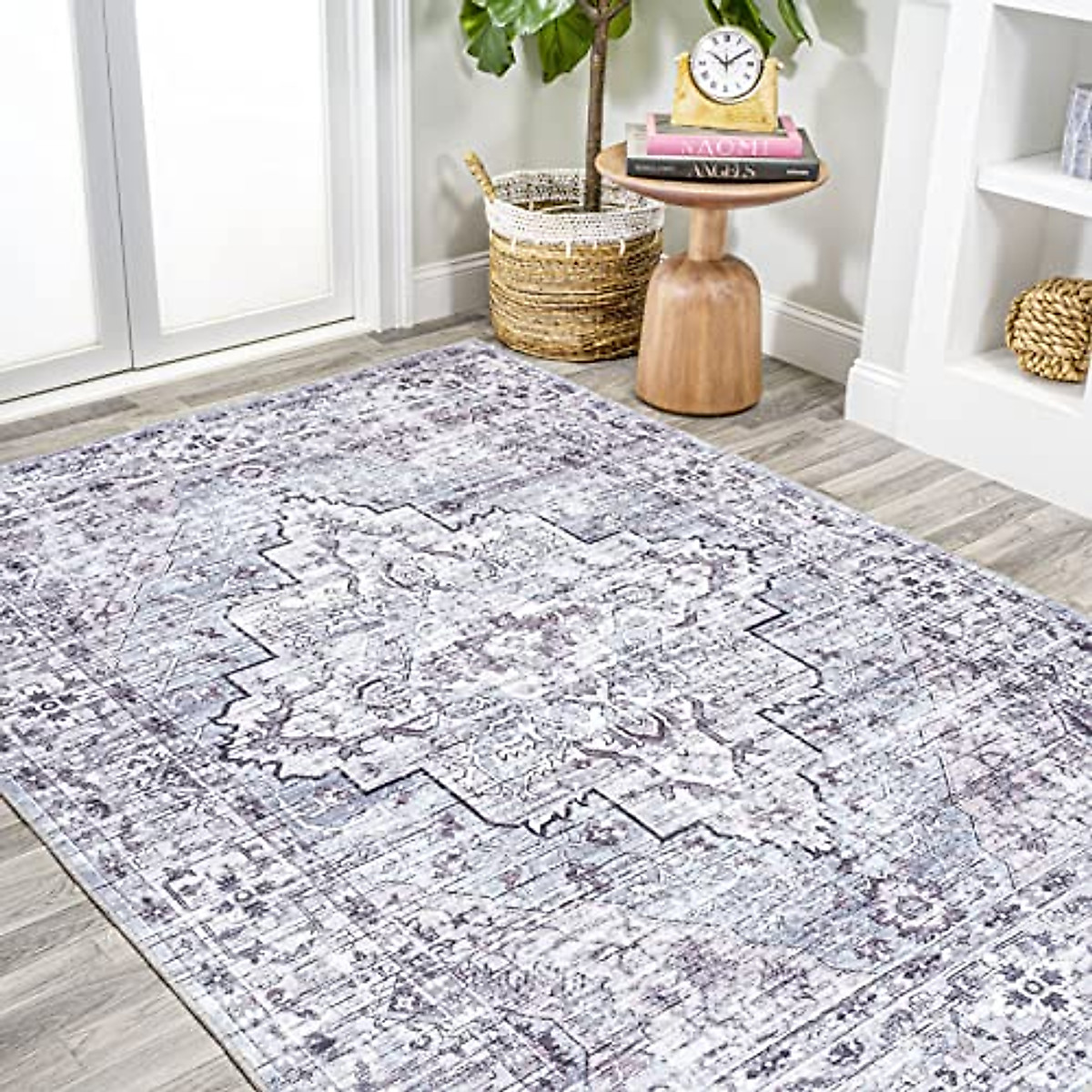 JONATHAN Y WSH102A-3 Didim Boho Gray Medallion Machine Washable Indoor Bohemian Transitional Area Rug,High Traffic,Kitchen,Living Room,Backyard,Non Shedding,3 X 5,Gray/Purple