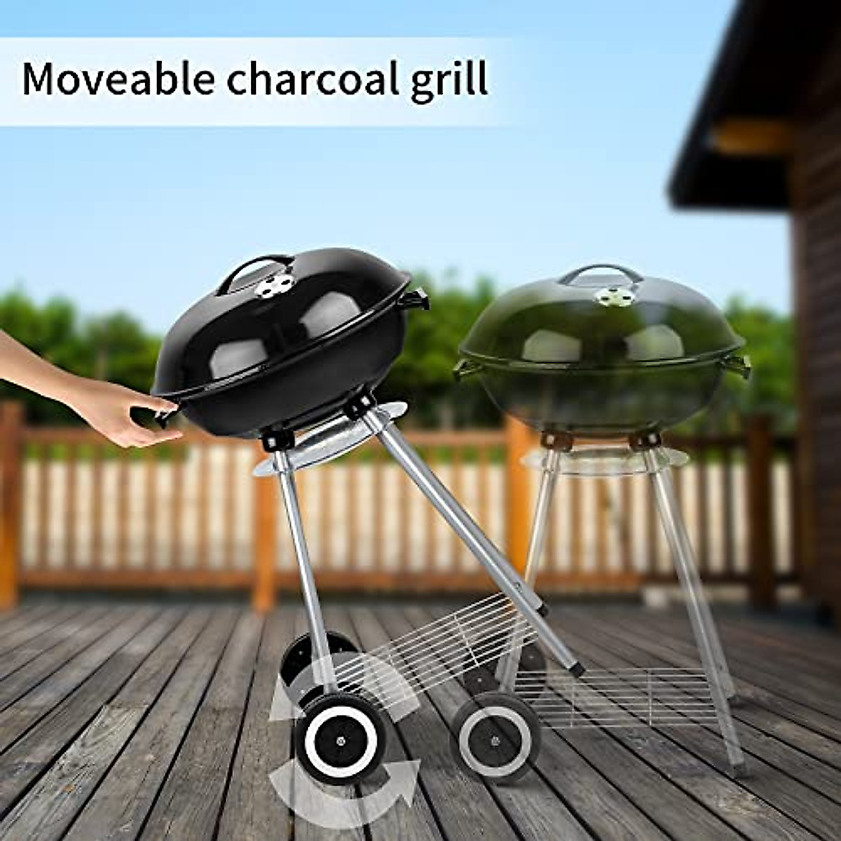 18.5 inch BBQ Grill,Portable Charcoal Grill, Carbon Heat Control Round BBQ Kettle