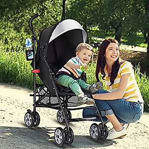 BABY JOY Lightweight Stroller, Compact Travel Stroller, Infant Stroller w/Adjustable Backrest & Canopy, Cup Holder, Storage Basket, 5-Point Harness, Easy Fold, Umbrella Stroller for Toddler, Black