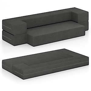 KOMFOTT Convertible Floor Sofa Bed, 8 Inch Memory Foam Mattress with Washable Cover, Fold Out Sleeper Sofa Futon Couch, Linen Fabric Floor Couch for Living Room, Bedroom, Guest Room, Dark Grey, Twin