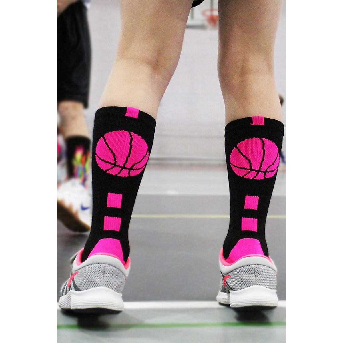 MadSportsStuff Basketball Logo Athletic Crew Socks, Medium - Black/Gold