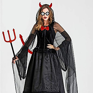 Jmkcoz Halloween Devil Costume Set Devil Horn Headband Red Devil Tail Bowtie Devil Red Pitchfork Demon Cosplay Hair Hoop Accessories for Carnival Themed Party Prop Costume Decoration