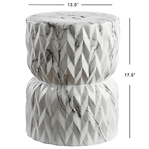 JONATHAN Y TBL1021A 17.5" White Marble Finish Ceramic Garden Stool