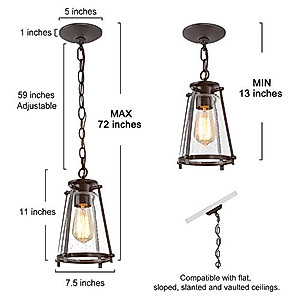 GEPOW Farmhouse Pendant Lighting for Kitchen Island, Rustic Hanging Light Fixture with Seeded Glass Shade for Bedroom, Foyer and Entryway, Bronze