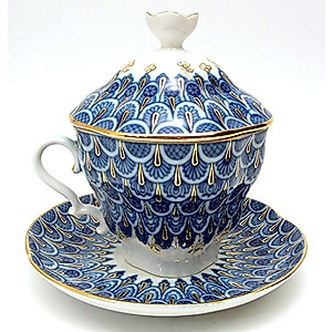 Lomonosov Porcelain Tea Maker Forget-me-not Tea Cup with Lid and Saucer