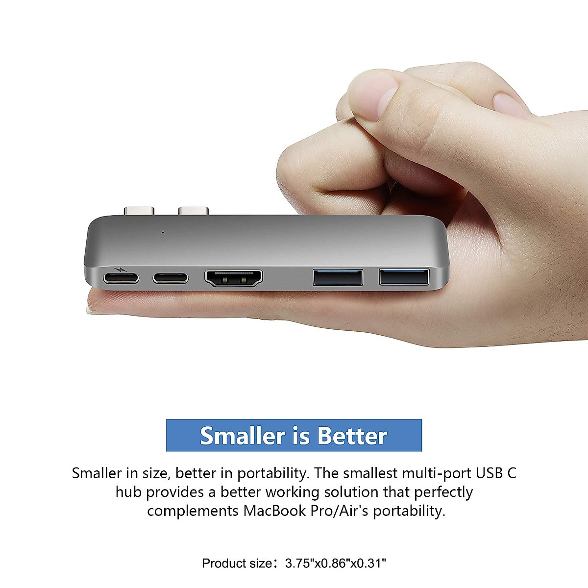 Purgo Mini USB C Hub Adapter Dongle for MacBook Air 2023-2018 and MacBook Pro 13 M2 2022-2016, MacBook Air USB Adapter with 4K HDMI, 100W PD, 40Gbps TB3 5K@60Hz, USB-C and 2 USB 3.0