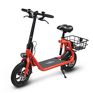 Phantomgogo Commuter R1 - Electric Scooter for Adults - Foldable Scooter with Seat & Carry Basket - 450W Brushless Motor 36V - 15MPH 265lbs Max Load E Mopeds for Adults (Red)